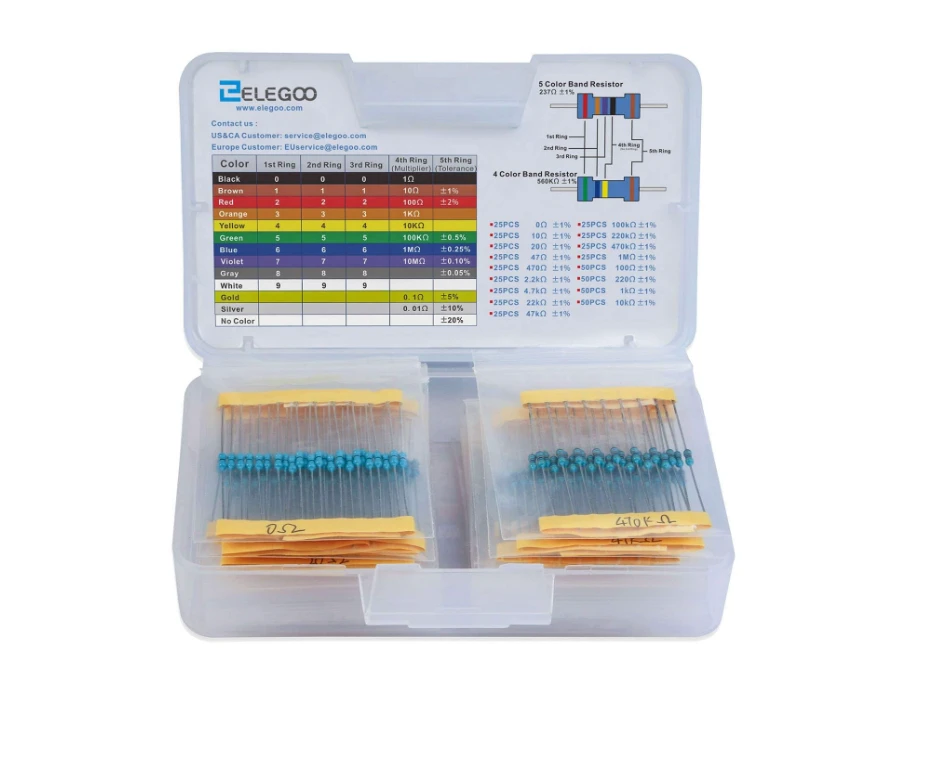 30 Values 1% Resistor Kit Assortment, 10 Ohm-1M Ohm (Pack of 600pcs)